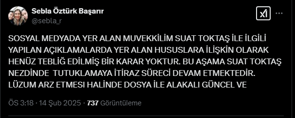 Suat Toktaş'ın tutukluluğuna itiraz reddedildi haberine avukatından ...